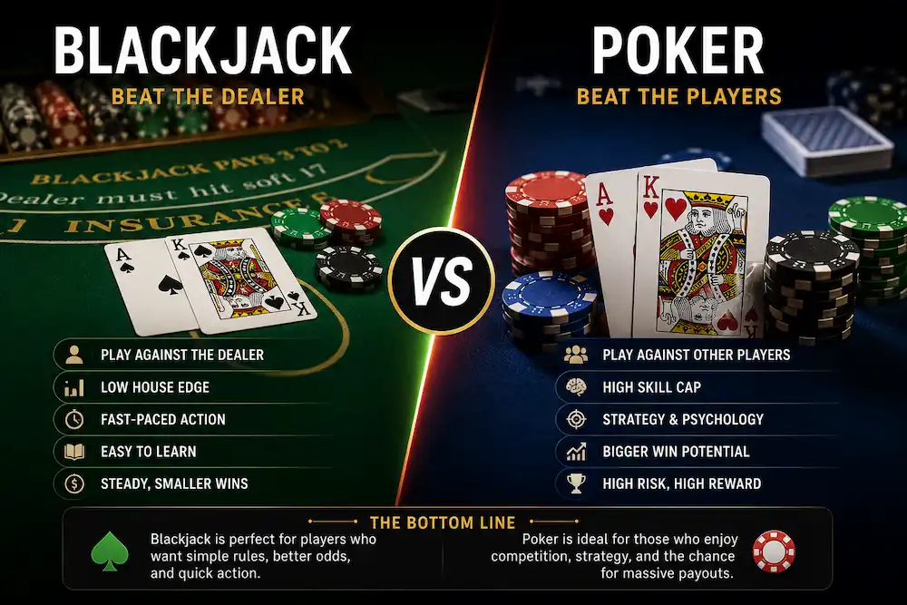 Poker vs Blackjack: Which Is Better to Play Online in 2026?